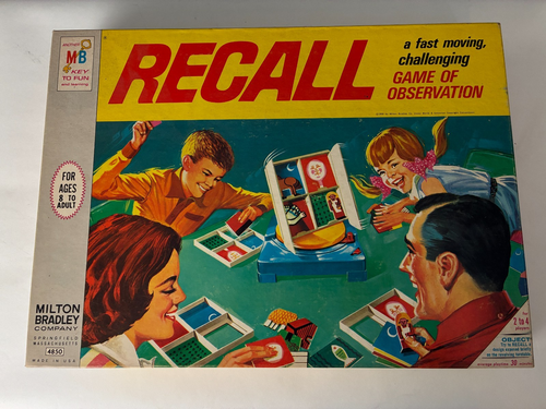 Vintage 1968 Vintage RECALL Milton Bradley Memory Board Game, Family ...