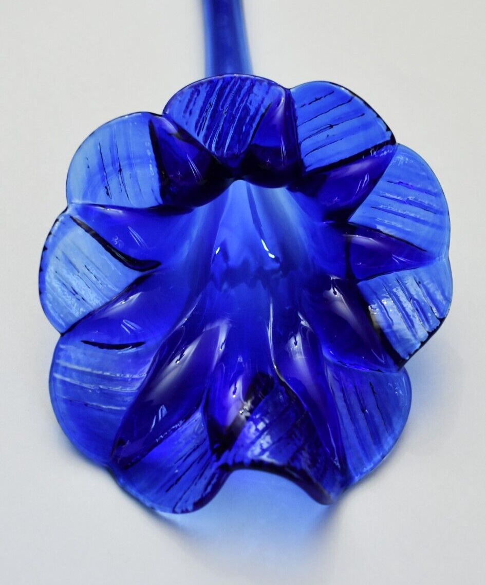 Vintage Cobalt Blue Blown Glass Long Stem Flower Art Glass Epergne Horn ...