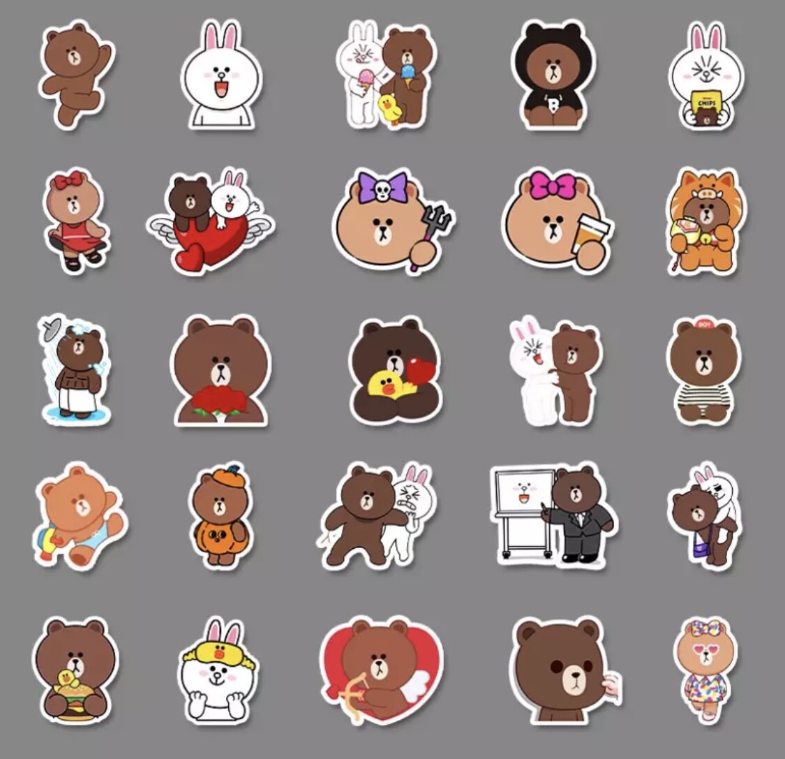 Line Stickers Brown Bear