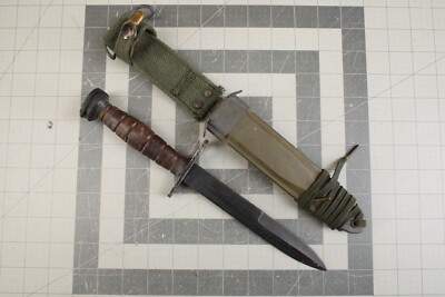 VTG 1950's Greek Made M1 Carbine Bayonet Stacked Leather Handle USM8A ...