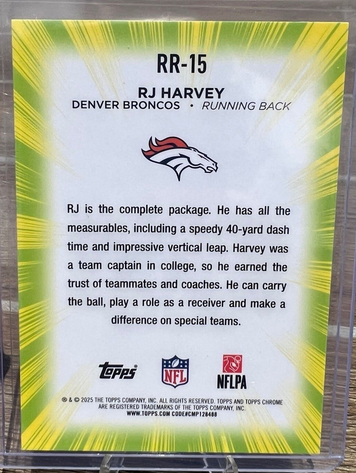 2025 Topps Chrome RJ Harvey Broncos Radiating Rookie Insert #RR-15 SSP ...
