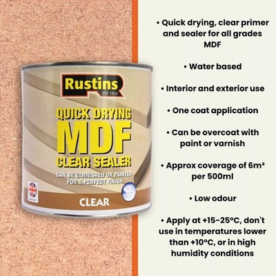 Rustins MDF Primer Paint (250 ml, 500ml, 1L, 2.5L ) MULTIPLE COLOURS ...