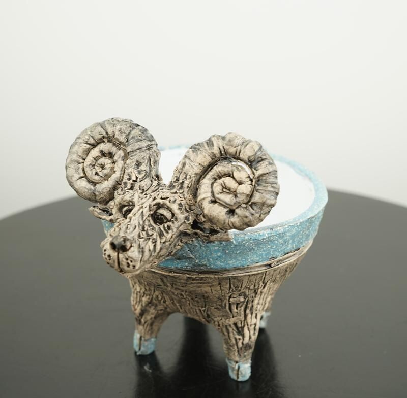 Ram Salt Bowl Small Ceramic Vintage Souvenir Art Wild Animal Kitchen ...