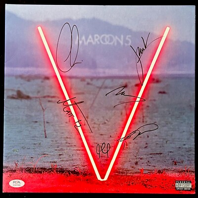 MAROON 5 Band Signed (6) Autographs Album Cover + LP Red Vinyl & Insert ...