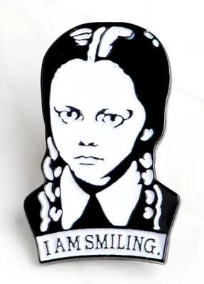 "I Am Smiling" Wednesday Addams Family Lapel Pin Enamel Black White ...
