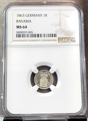 1863 GERMANY SILVER 1 KREUZER 1K BAVARIA NGC MS 64 BEAUTIFUL BU COIN | eBay