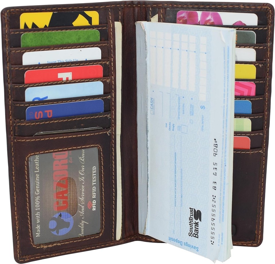 100% Genuine Leather, RFID, Bifold, Checkbook Wallet, buffalo vintage ...