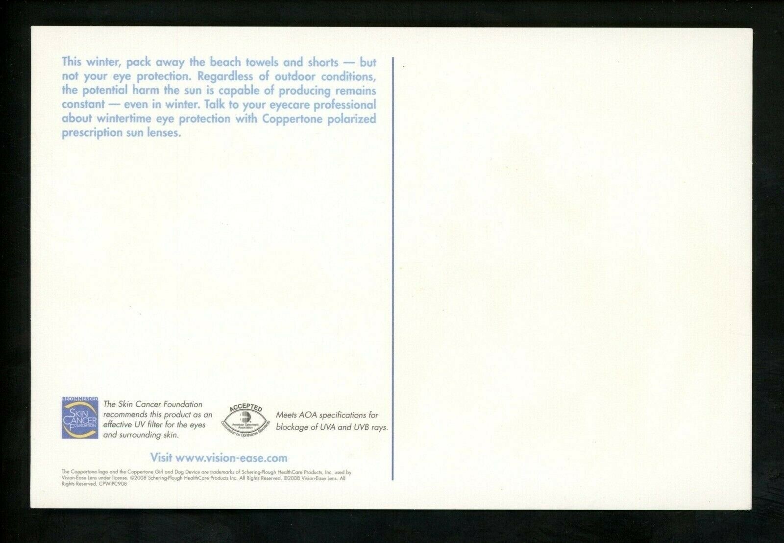 Optical Eye Postcard Advertising Coppertone Polarized Lenses Winter ...