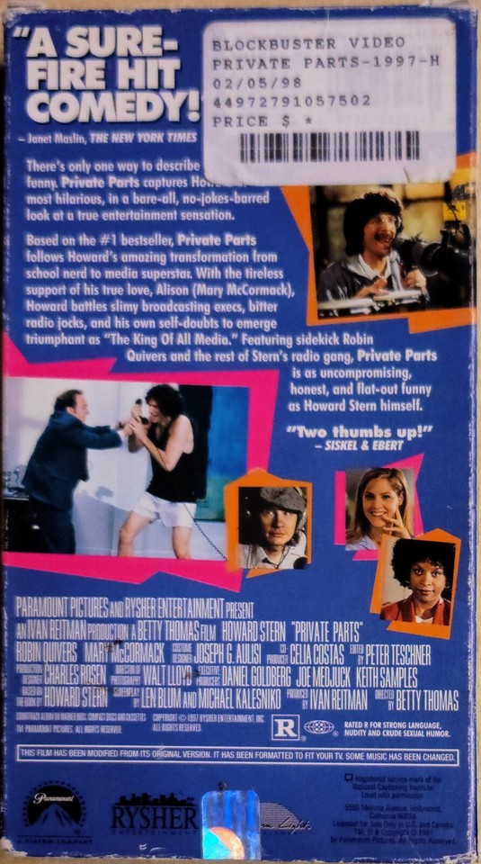 Private Parts VHS 1997 Paramount VCR Video Tape VINTAGE Movie Classic ...