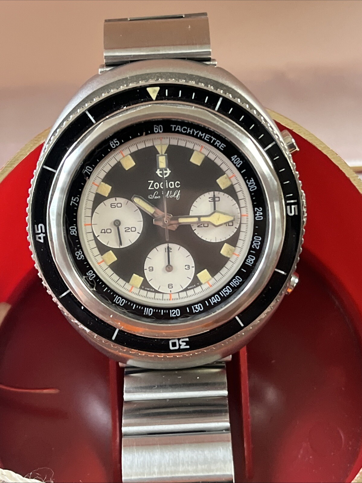Vintage 70's Zodiac SeaWolf Giant Chronograph Super Divers Watch ...