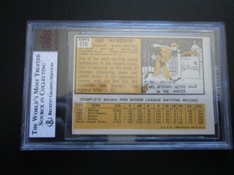 CARL YASTRZEMSKI 1963 TOPPS BASEBALL CARD # 115 BVG 2.5 PACK FRESH BUT ...