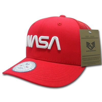 NASA Worm Insignia Structured Space Mesh Trucker Baseball Cap Hat - Red ...