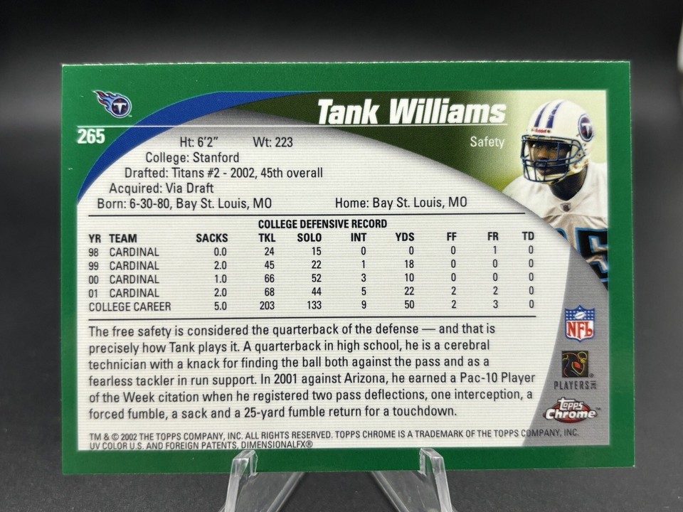 2002 Topps Chrome REFRACTOR #265 Tank Williams RC Tennessee Titans | eBay
