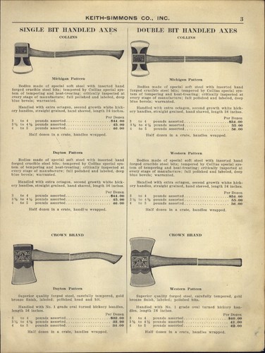 1925 PAPER AD Collins Axe Axes Crown Brand Double Bit Kelly Perfect ...