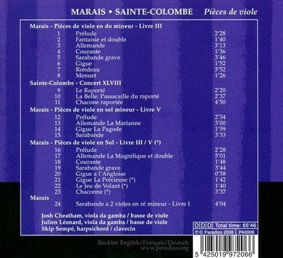 JOSHUA CHEATHAM MARAIS & SAINTE-COLOMBE: PIÈCES DE VIOLE [CD + DVD] NEW ...