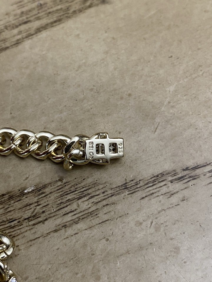 AS-IS!! BSI Gold Vermeil 925 Sterling Silver Pave Cuban Link Bracelet ...