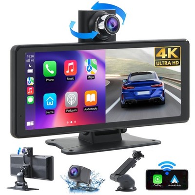 Wireless Car Stereo Carplay Screen with 4K Dash Cam, 8.1 Portable 2K ...