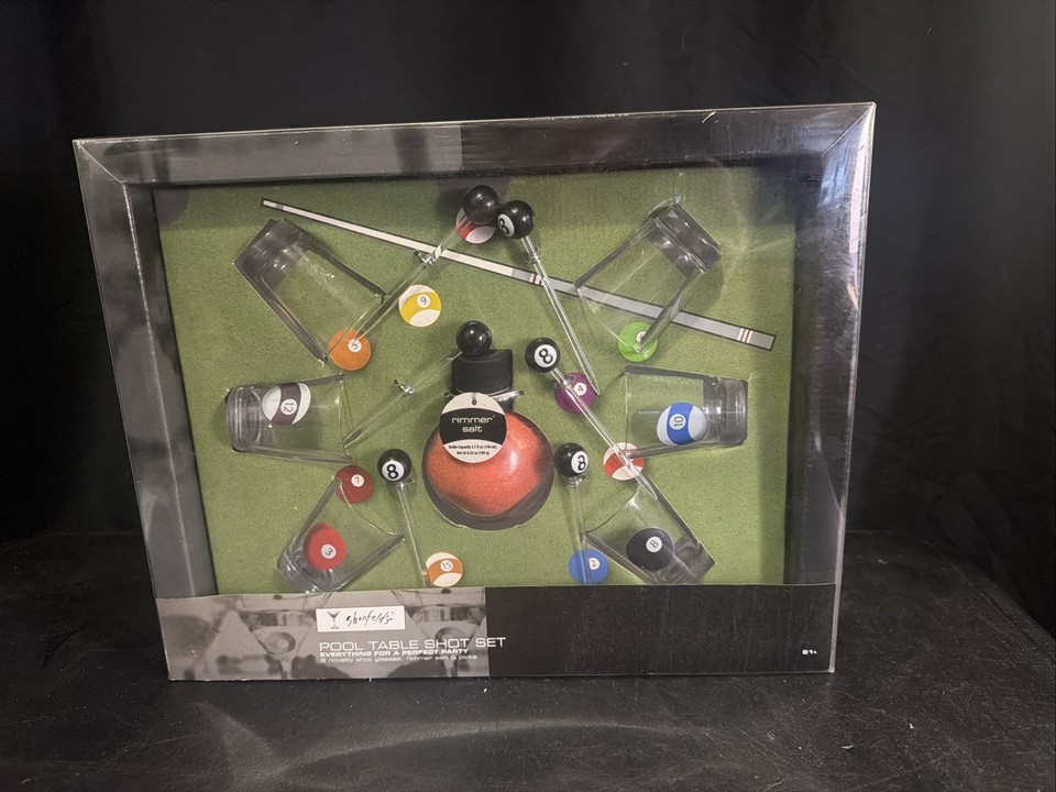 POOL TABLE SHOT GLASS PARTY SET w/ 8 BALL STIRRERS & BAR SALT | eBay