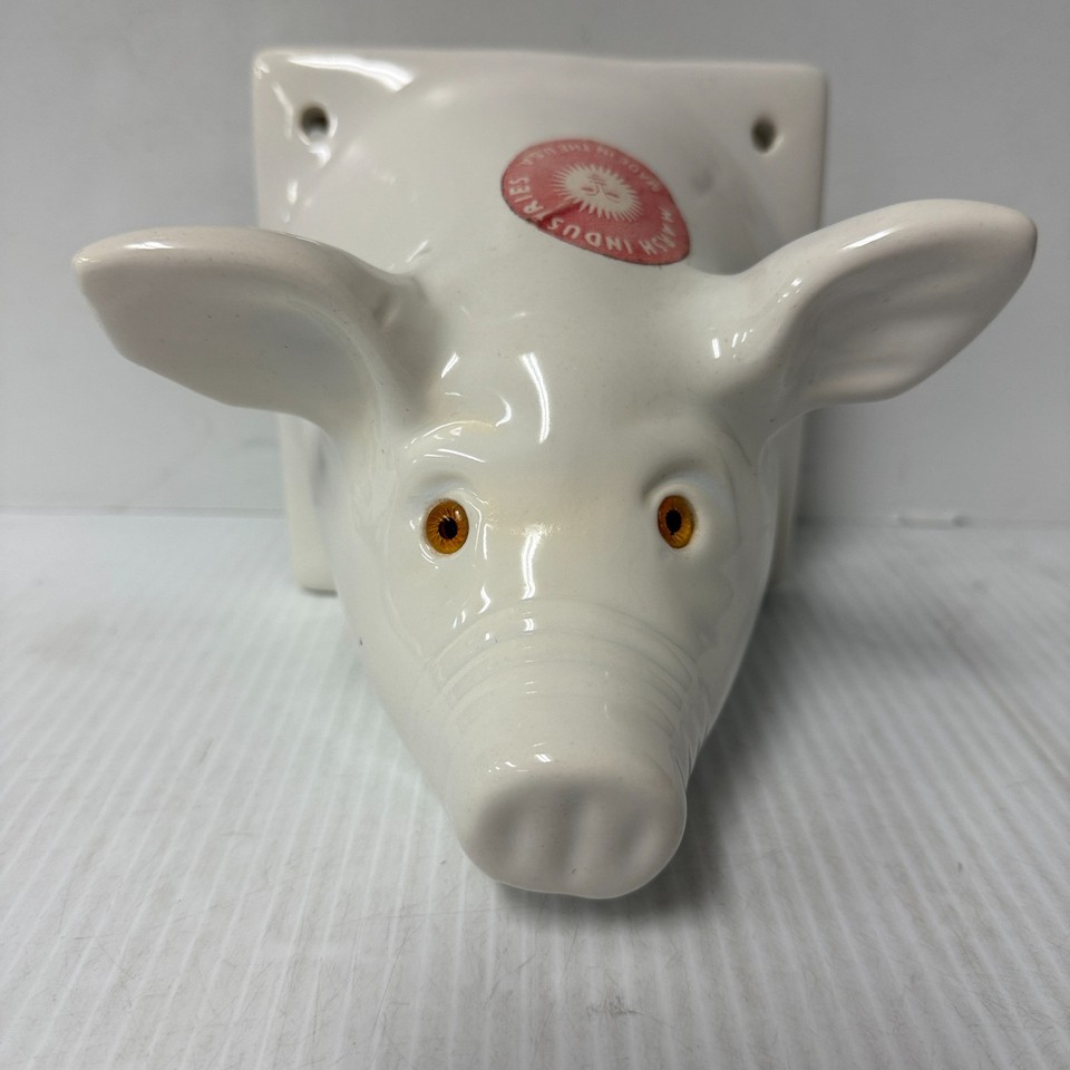 Ceramic Pig Head Wall Mount Hanger Amber Eyes Hand Towel Apron Hat ...