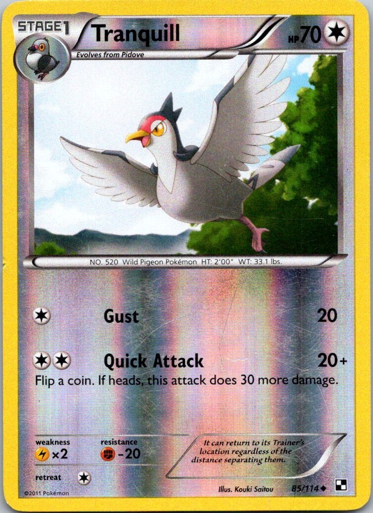 Pokemon Tranquill 85/114 Uncommon Reverse Holo Black & White | eBay