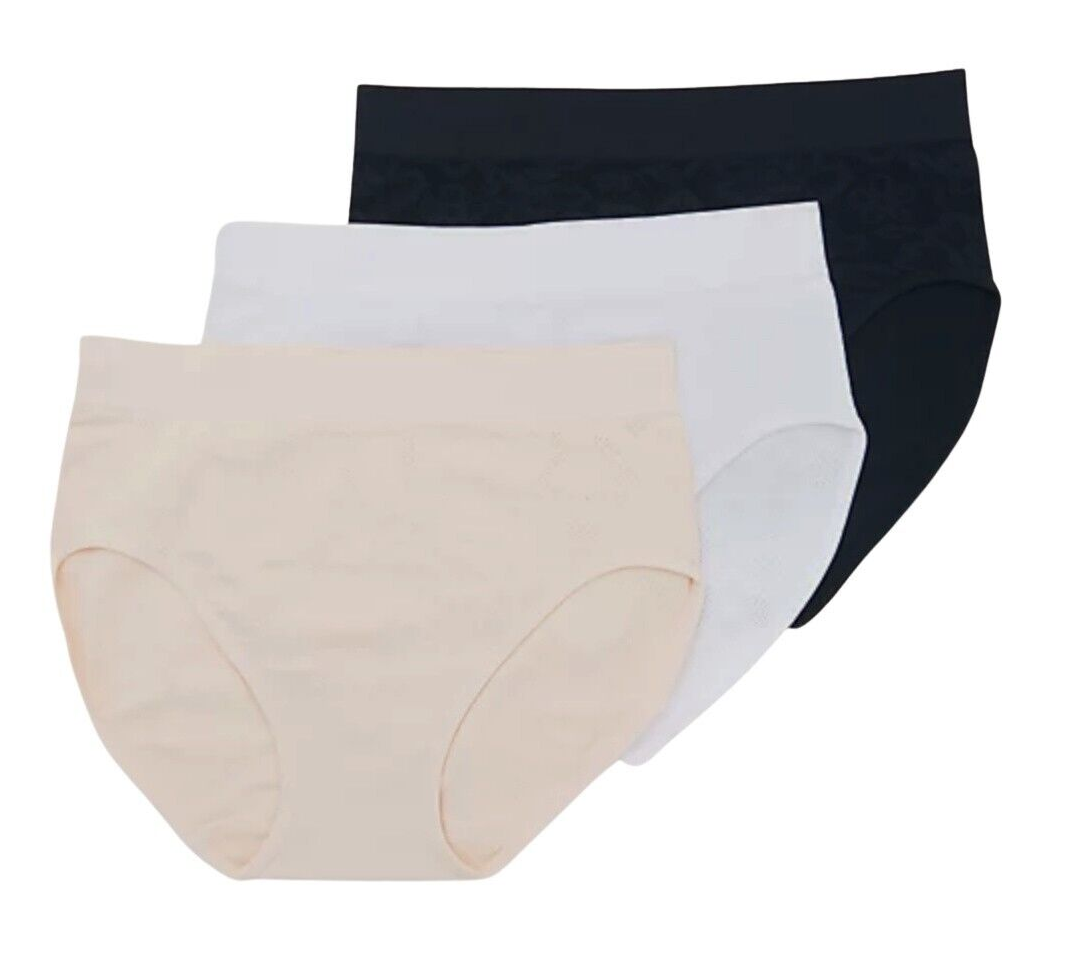 Breezies~Set of 3~Lace Effects Seamless Hi-Cut Briefs~1X~Basic~A463933 ...