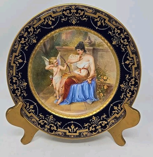 Royal Vienna Style Hand Painted Signed Beaded Lady, Cupid Plate 9 1/2 ...