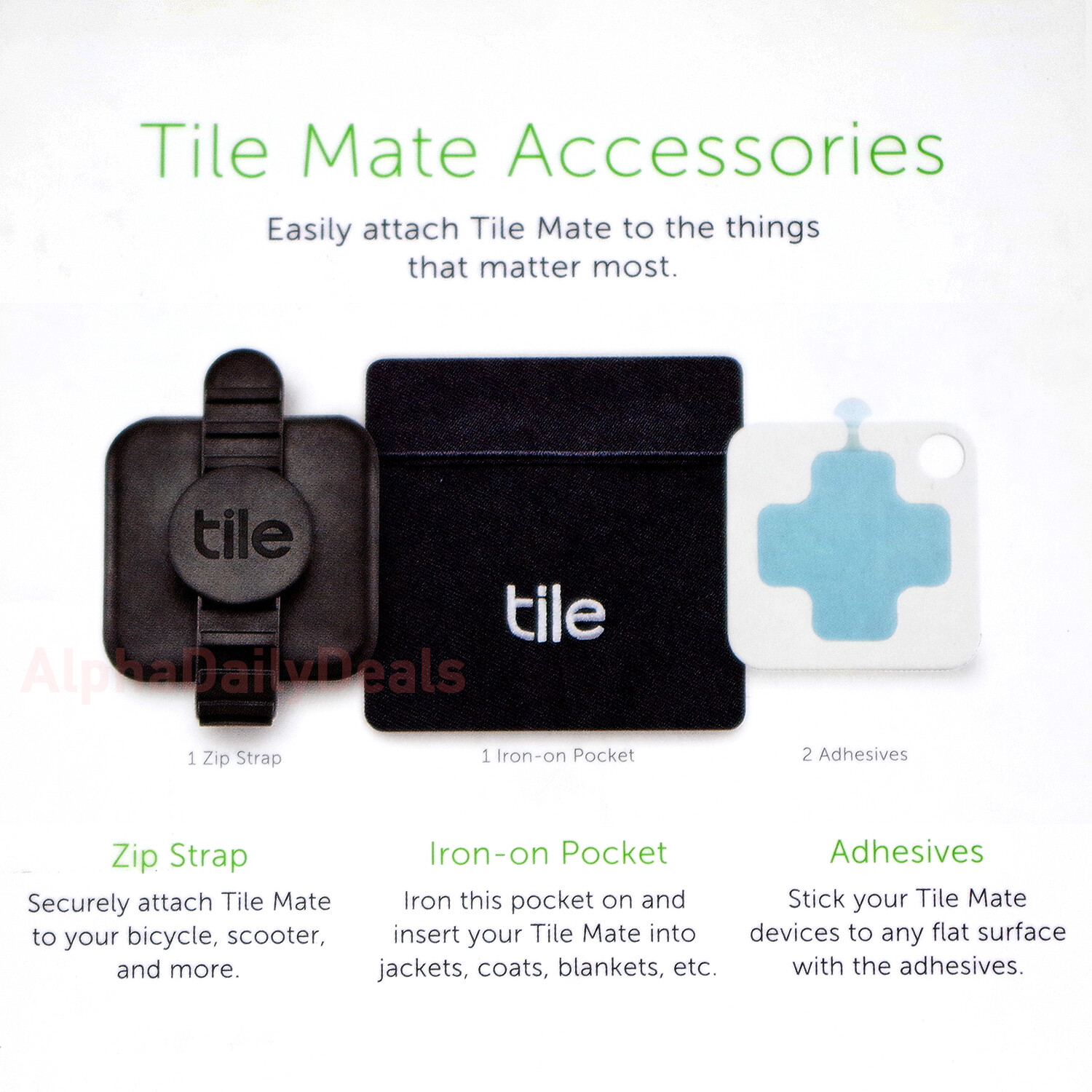 Set of 2x Tile Mate Accessories Zip Strap Iron-on Pocket 2 Adhesives ...