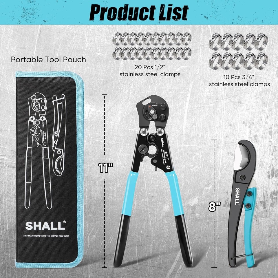 SHALL 2-IN-1 Pex Crimping Clamp Cinch & Remove Tool with Pipe Hose ...