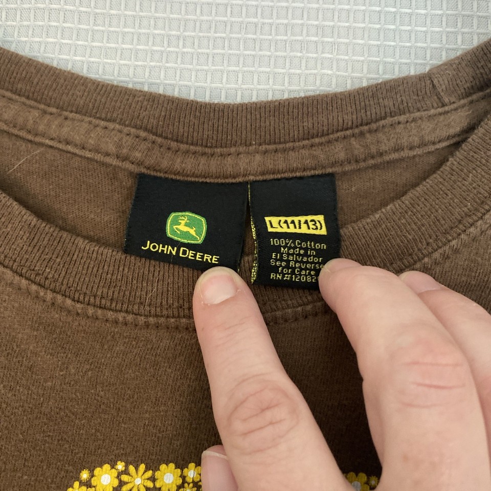 John Deere Cut Into Cropped T-Shirt Brown Juniors Large 11/13 Flower ...