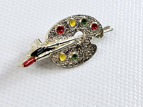 Gerry's Artist Palette Paint Brush Brooch Pin Enamel Gold Tone Colorful ...