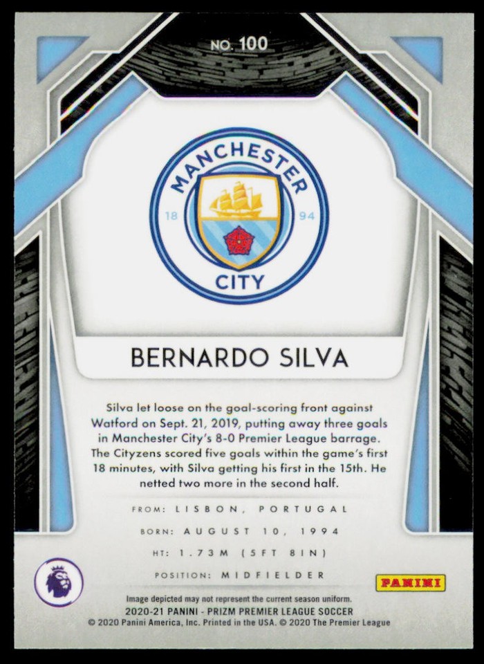 2020-21 Panini Prizm Premier League Bernardo Silva 100 Manchester City ...