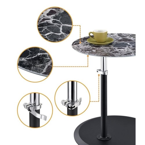 Orbit End Table with Height Adjustable Black Marble Textured Glass Top ...