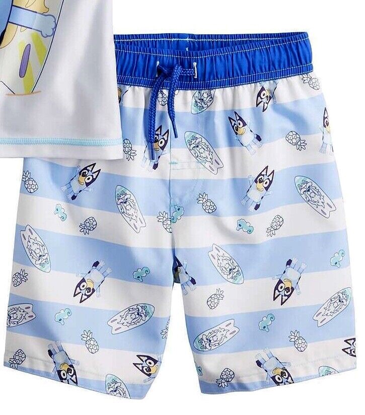Disney Bluey Swim Trunks Rash Guard Shirt Set Boys Swimsuit Toddler 2T ...