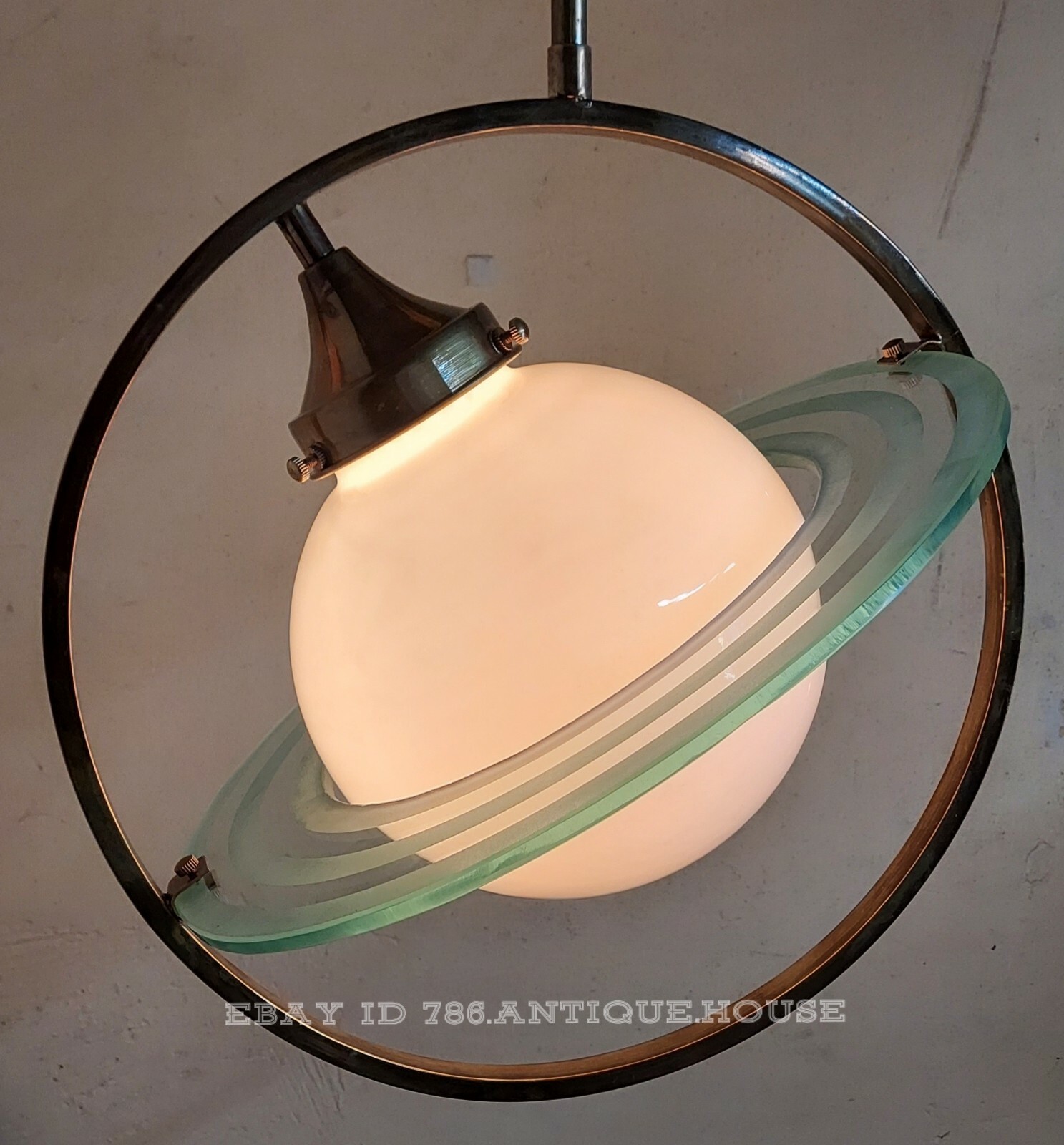 ANTIQUE VINTAGE SATURN ART DECO FIXTURE CEILING BRASS HANGING LIGHT ...