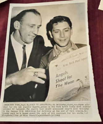 AP Wirephoto Bo Belinsky and Ed Sadowsky on day Belinsky was sold to KC ...