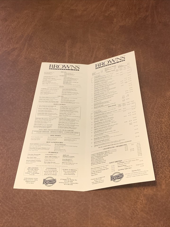 Rare - Browns Restaurant Menu London Oxford Cambridge Bristol Brighton ...