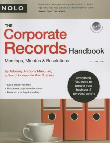 Corporate Records Handbook, The: Meetings, Minutes & Resolutions [book ...