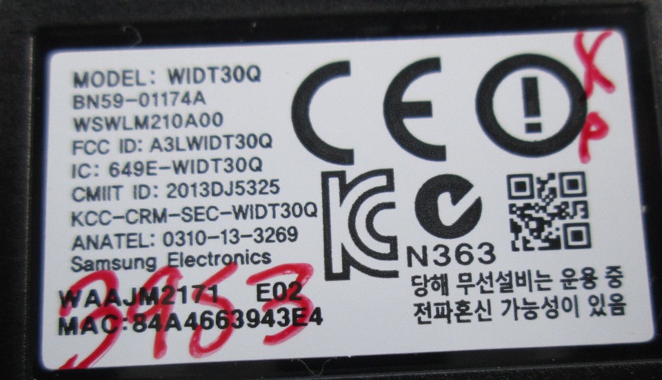 Samsung UN60H6203 UN58J5190AF Wi-Fi Module Board BN59-01174A WIDT30Q | eBay