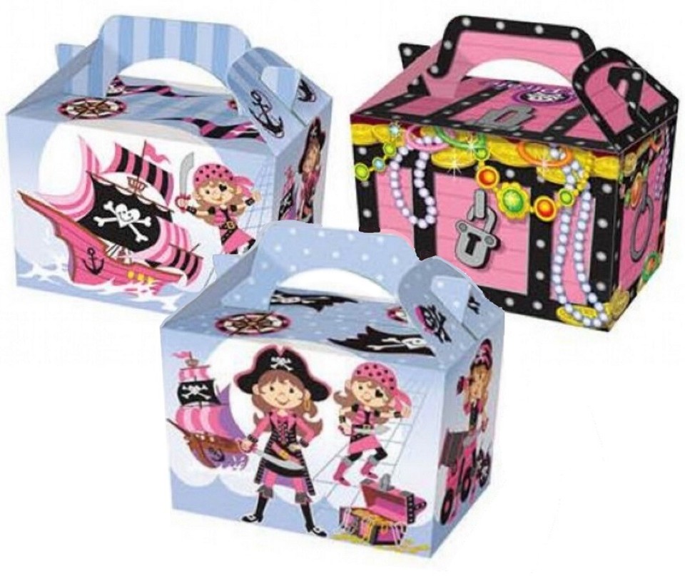 6 x Childrens Kids Themed Party Boxes Carry Food Meal Box Birthday Gift ...