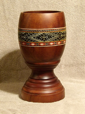 Wood Vase Urn Planter Hand Painted From The Philippines LARGE 12" TALL ...