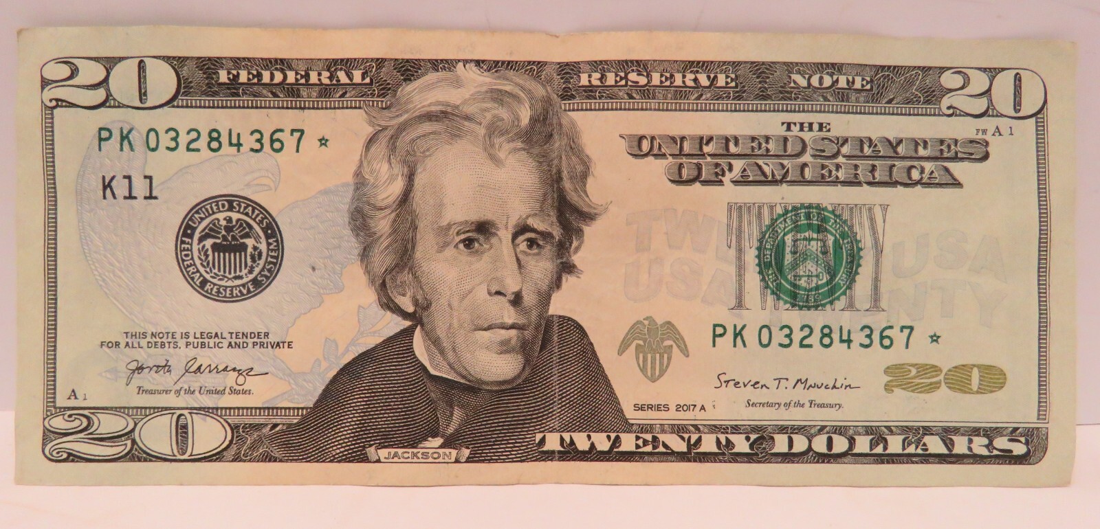 $20 Twenty Dollar Bill Star Note Series 2017 Circulated Fancy Serial ...