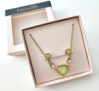 Lonna and Lilly Gold Tone Green Heart Necklace & Earring Set NIB | eBay