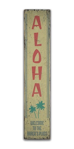 Aloha Vertical Rustic Distressed Sign, Personalized Wood Sign | eBay