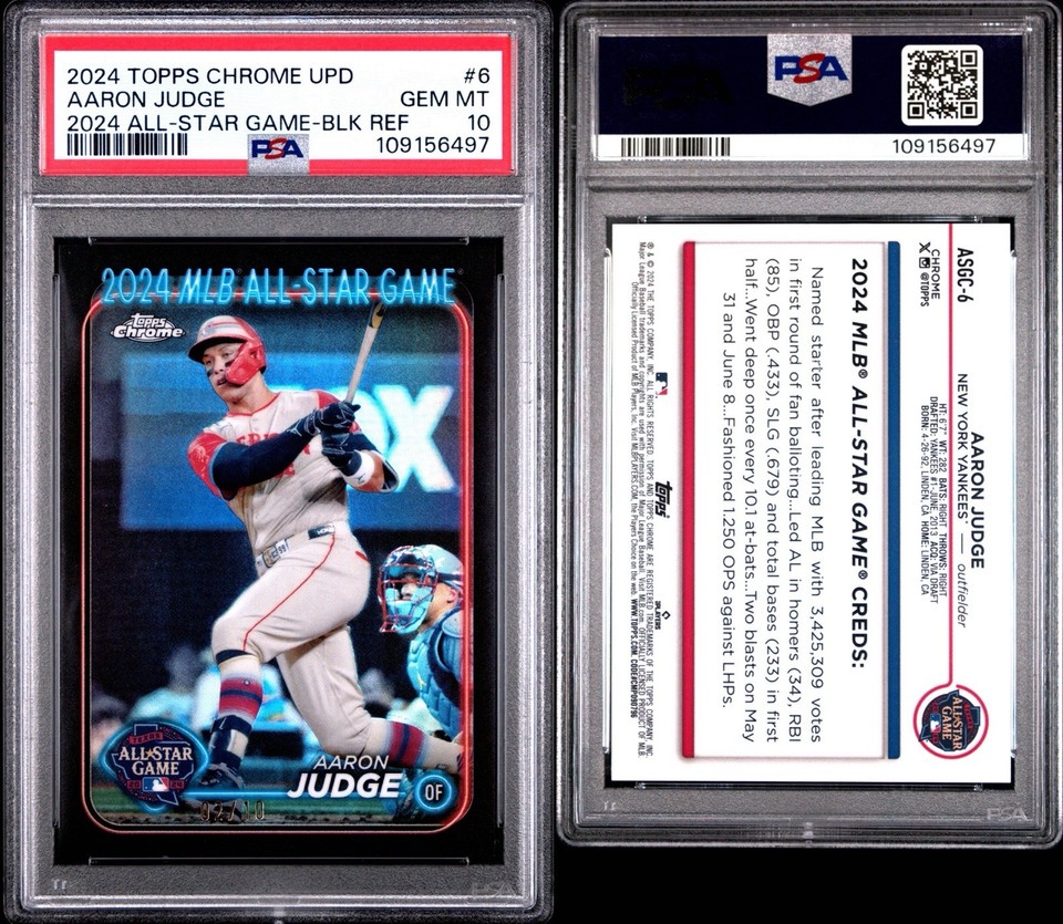 🐐 2024 TOPPS CHROME UPDATE AARON JUDGE ASG BLACK REFRACTOR/10 POP 1 PSA ...