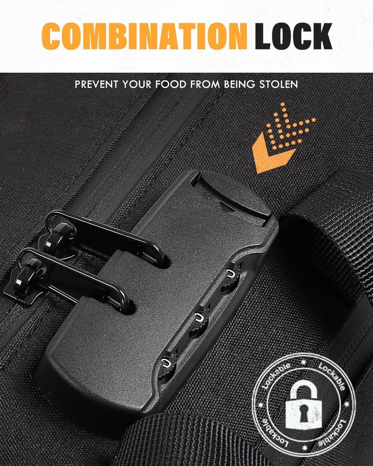 Lockable Lunch Box with Combination Lock，Insulated Bag Reusable Black ...