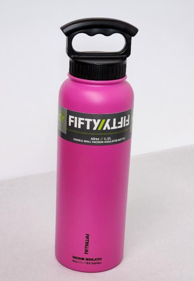 Pink 3 Finger Handle Fifty/Fifty 40oz Double Wall Insulated Steel Water ...