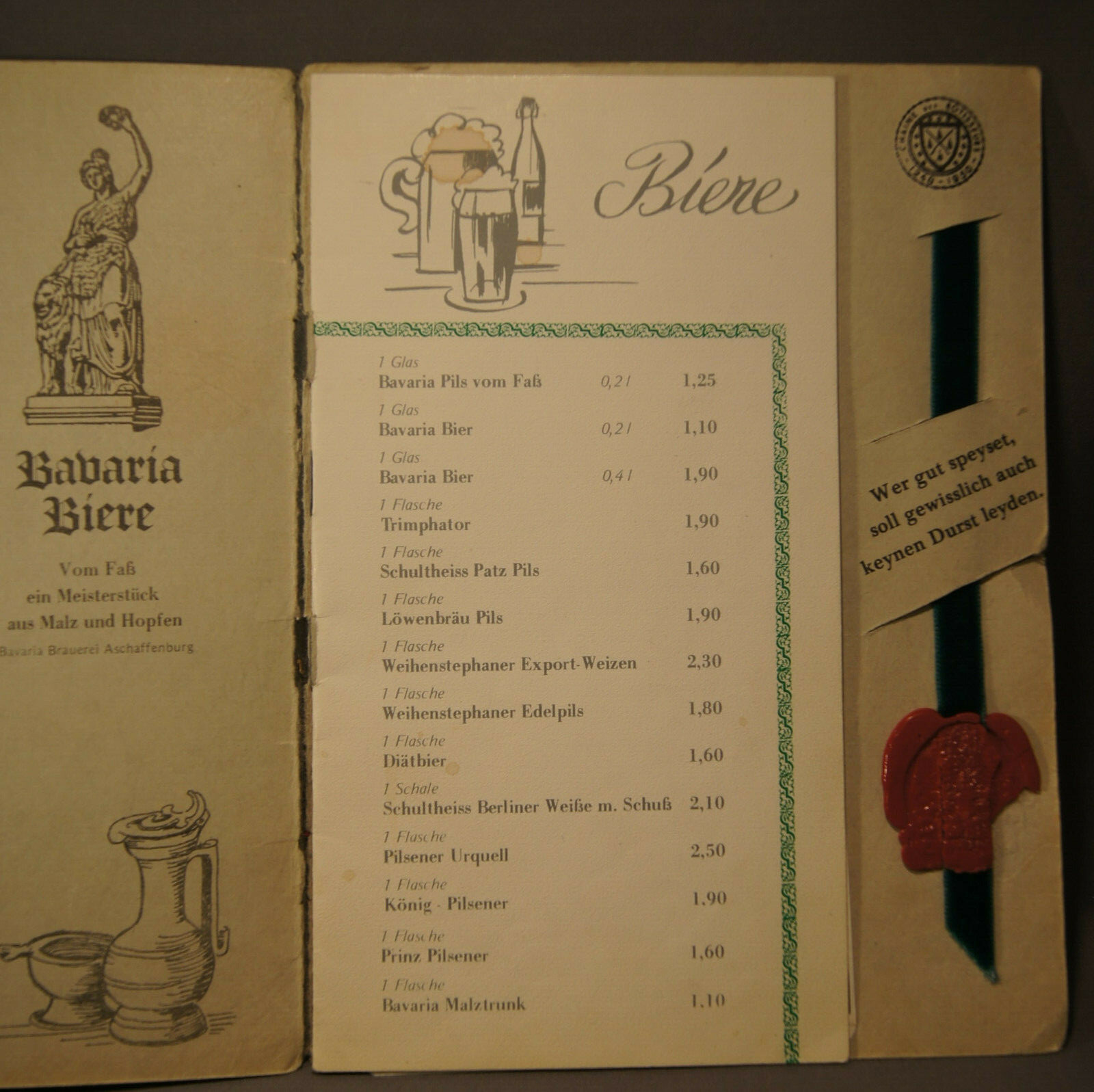 GERMAN GETRANKE KARTE (DRINK MENU) CIRCA 1980 | eBay