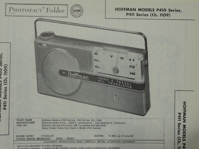 Original Sams Photofact Manual HOFFMAN P410, P411 (Ch. 1109) (381) | eBay