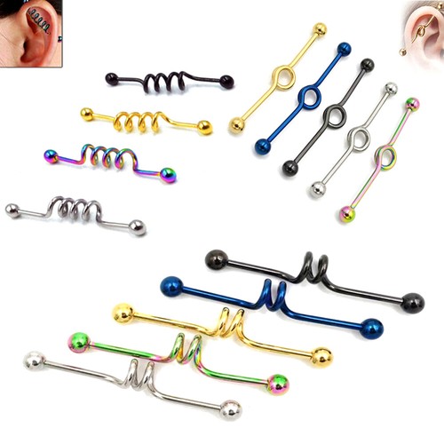 3X Set Multi Layer Spiral Industrial Bar Scaffold Ear Barbell PIERCING ...