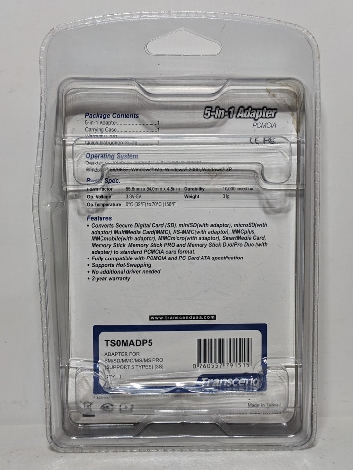 Transcend 5 in 1 Adapter TS0MADP5 Compact Flash Adapter For SM SD MMC ...